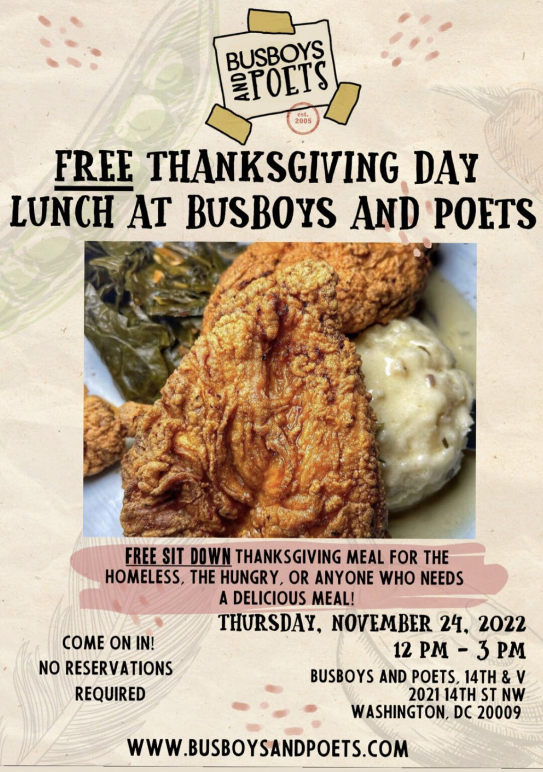 Beyond MoCo: Free Thanksgiving Lunch at Bus Boys and Poets on 14th St ...