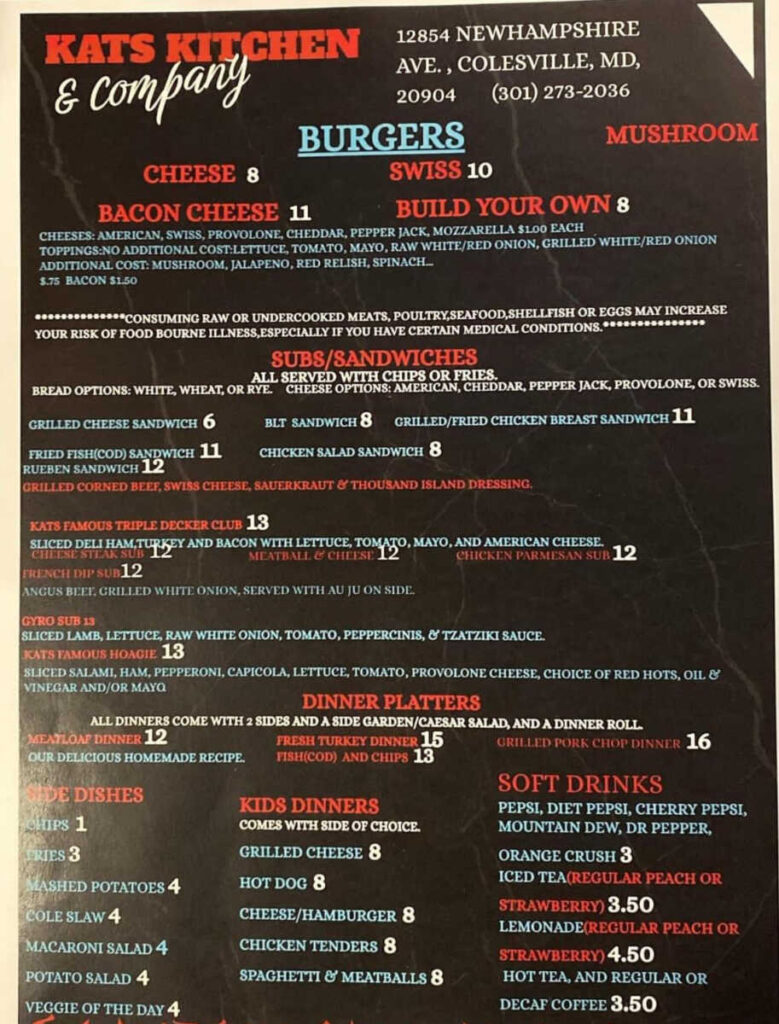 Kat’s Kitchen is Now Open; Peek at Full Menu - The MoCo Show