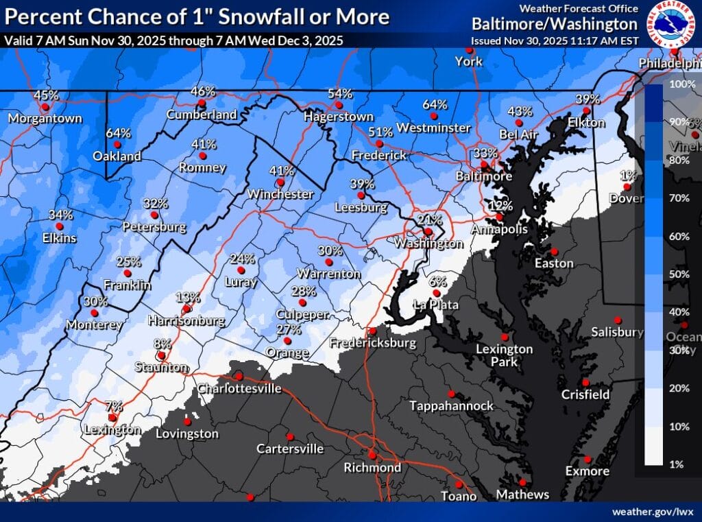A Trace to 3 Inches of Snow for Parts of Maryland and Northern Virginia ...