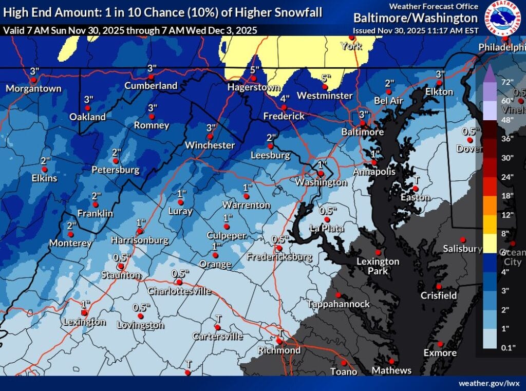 A Trace to 3 Inches of Snow for Parts of Maryland and Northern Virginia ...