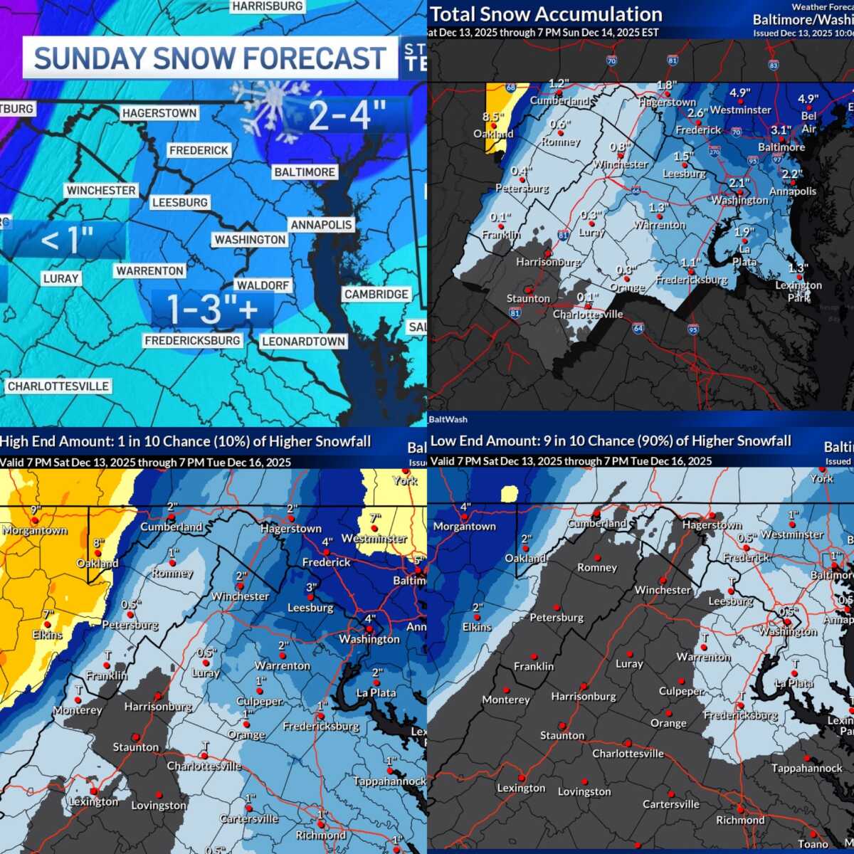 Projected Snow Totals Trending Higher For Maryland as Forecast Band ...