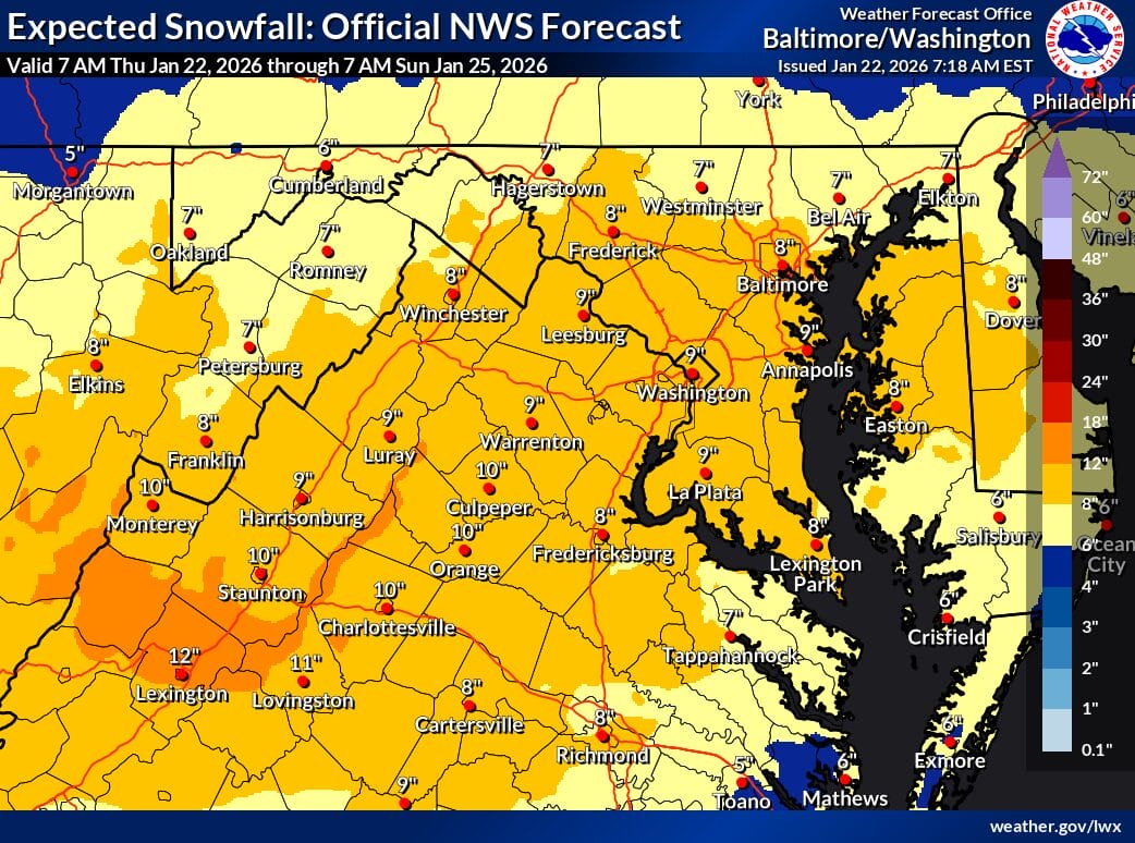 NWS Expects 9 Inches in Much of Maryland and Virginia For First Half of ...